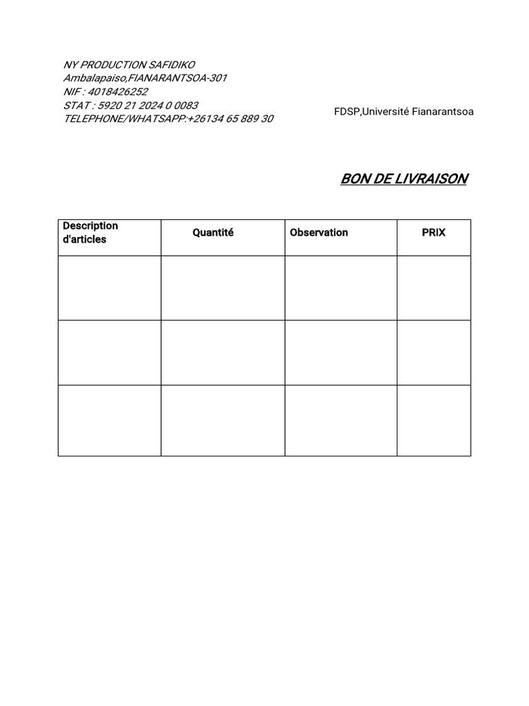 Bon de Livraison | PDF