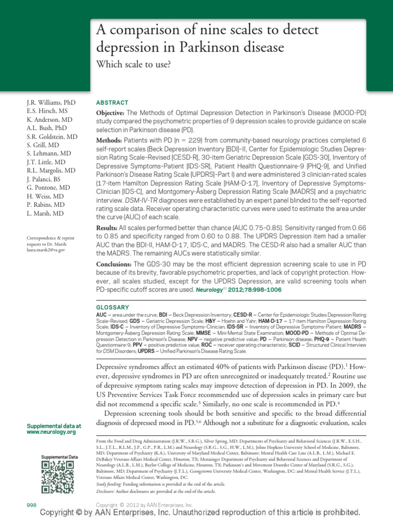 Depression Scales in Parkinson's Disease | PDF | Major Depressive ...