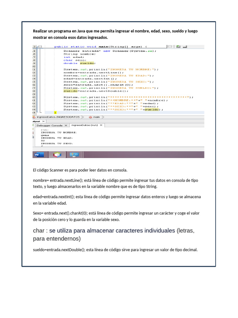 Realizar Un Programa en Java Que Me Permita Ingresar Un Valor Entero y Mostrarlo en Consola | PDF