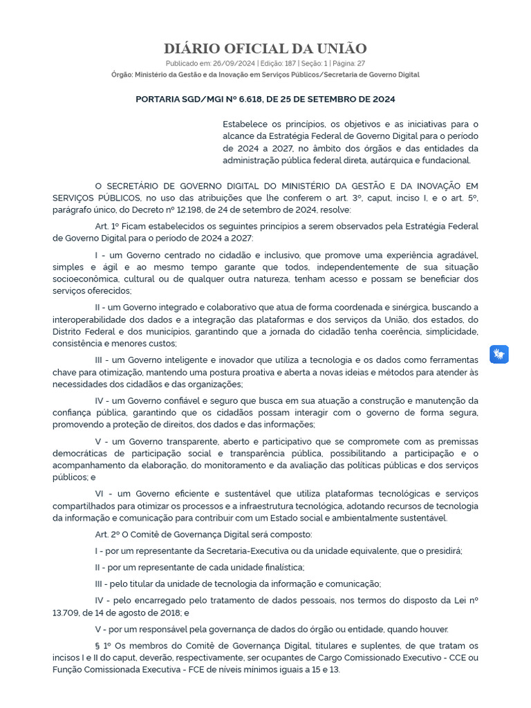PORTARIA SGD - MGI #6.618, DE 25 DE SETEMBRO DE 2024 - PORTARIA SGD - MGI #6.618, DE 25 DE ...