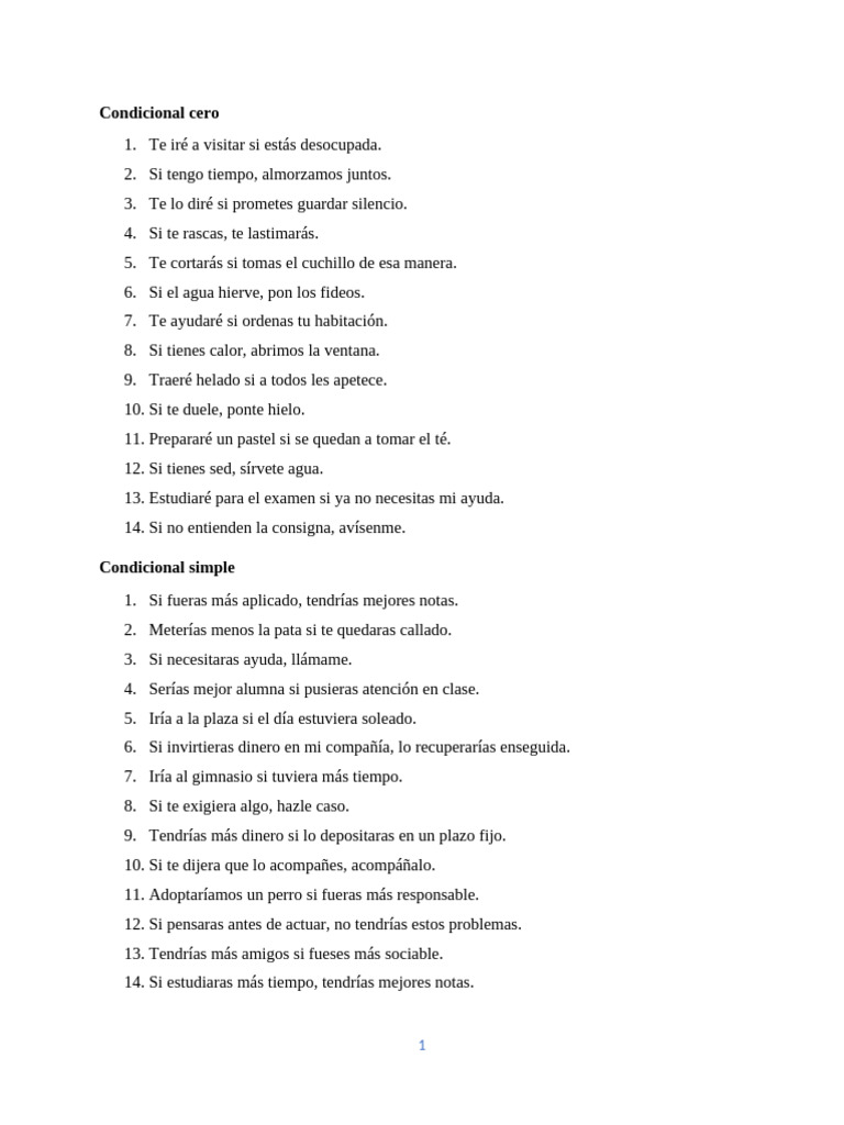 Ejemplos Oraciones Condicionales | PDF