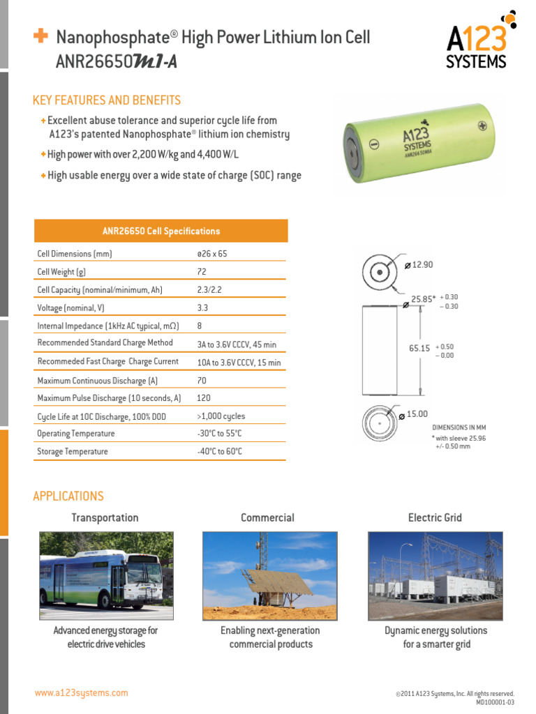 Nanophosphate® Lithium Ion Cell Specs | PDF | Lithium Ion Battery ...