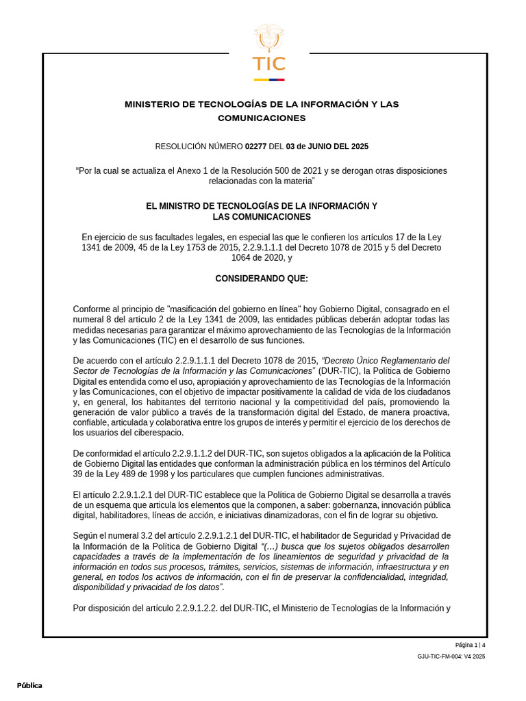 Actualización Resolución 02277 de 2025 | PDF | La seguridad informática ...