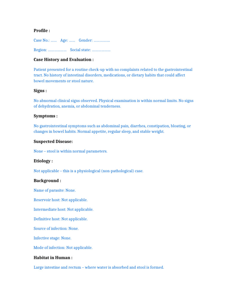 Normal Stool Examination Report | PDF | Infection | Human Feces