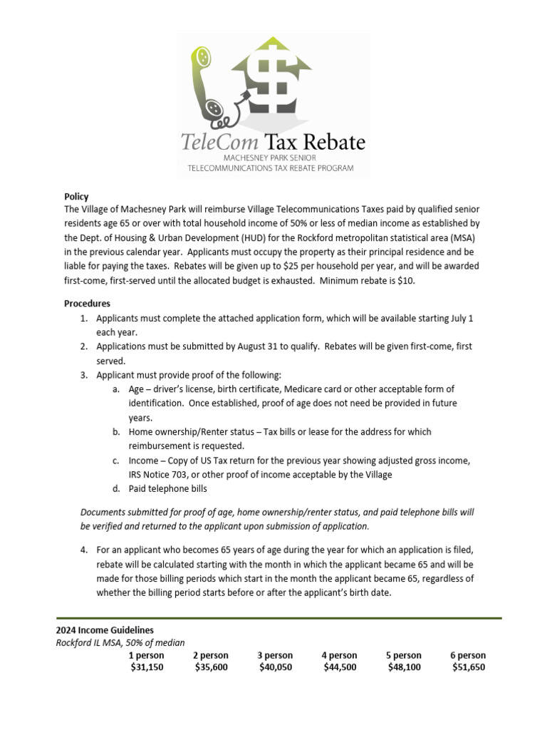 Senior Telecom Rebate Application Guide | PDF | Tax Refund | Taxes