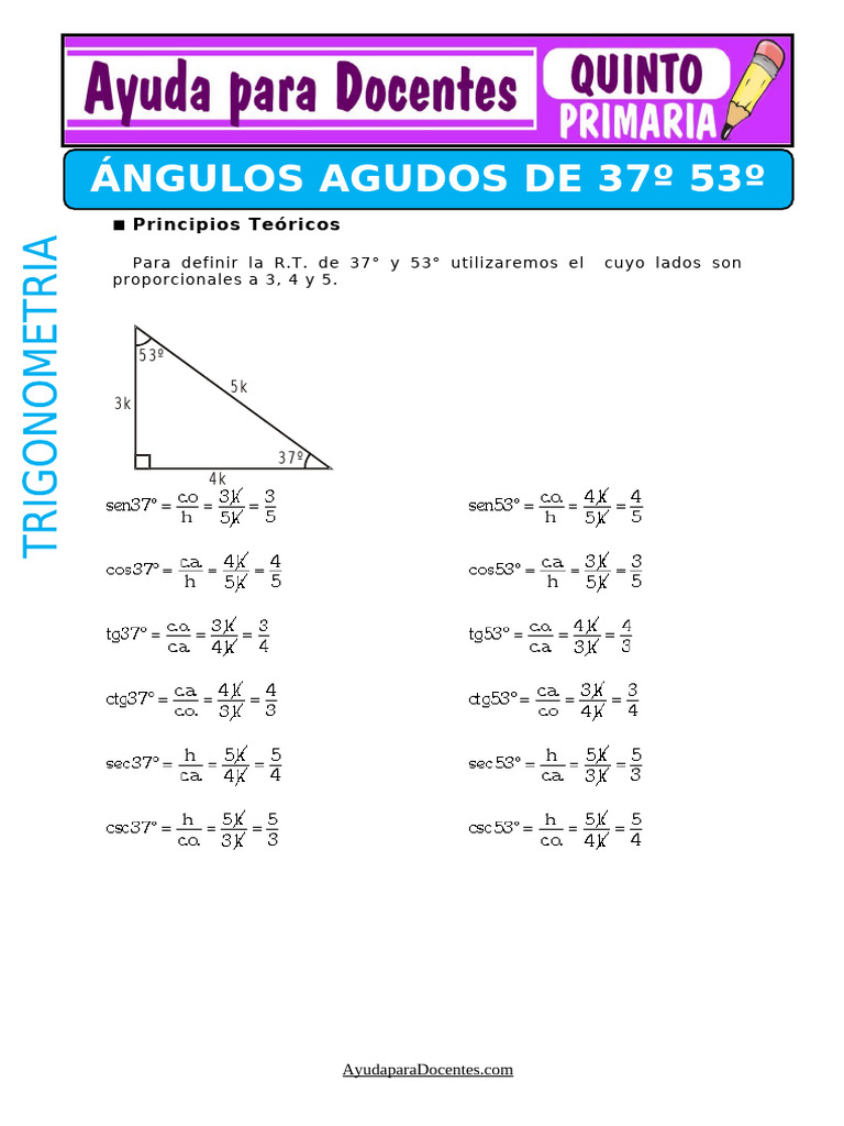 Angulos Agudos de 37 y 53 Grados para Quinto de Primaria | PDF