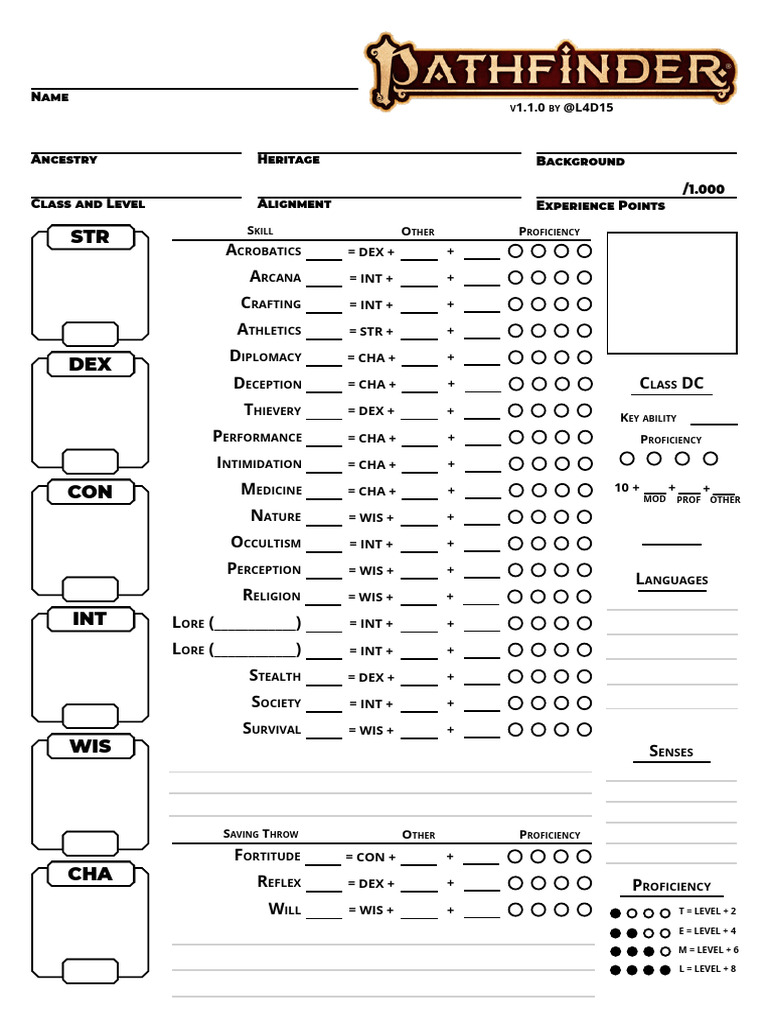Pathfinder 2E - Character Sheet Booklet (EN) | PDF