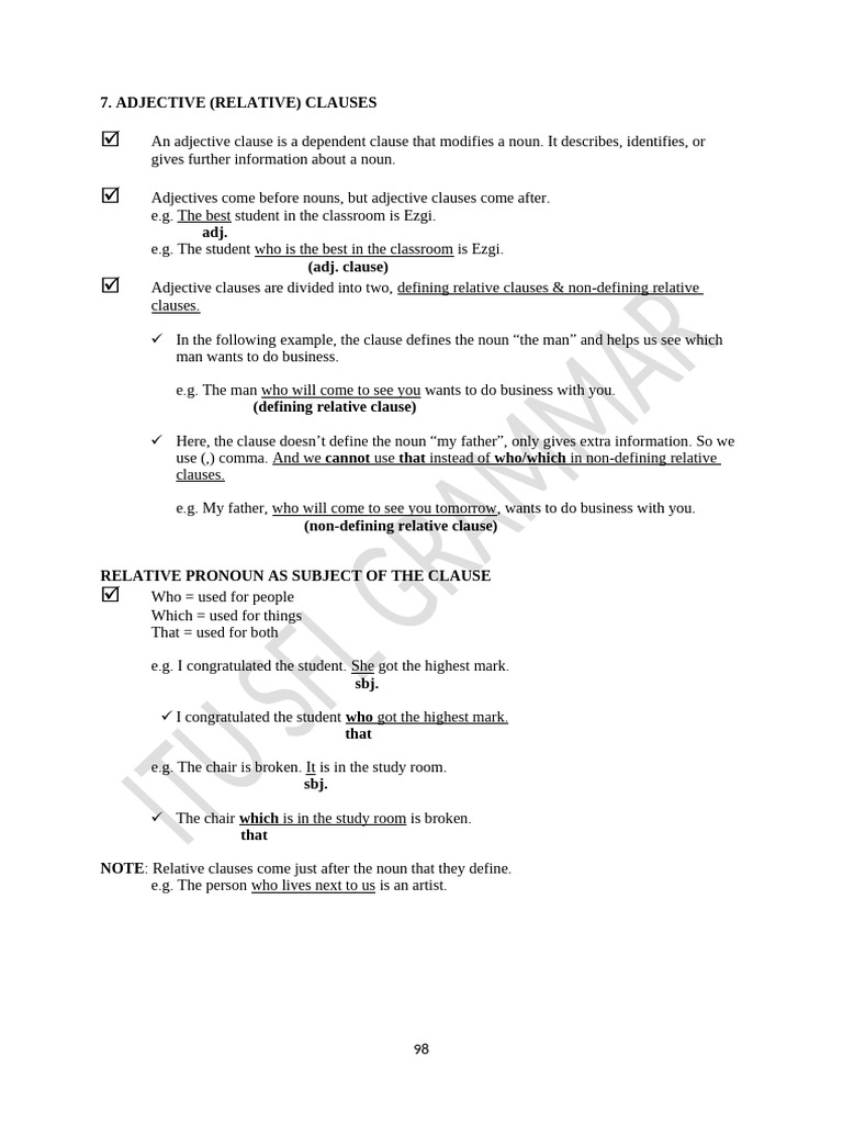 Week 07 Adjective (Relative) Clauses | PDF | Clause | Michelangelo