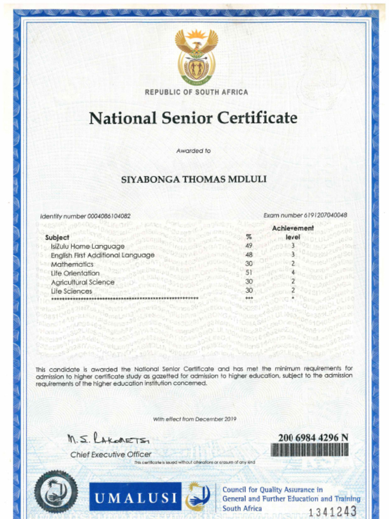Matric Certificate | PDF