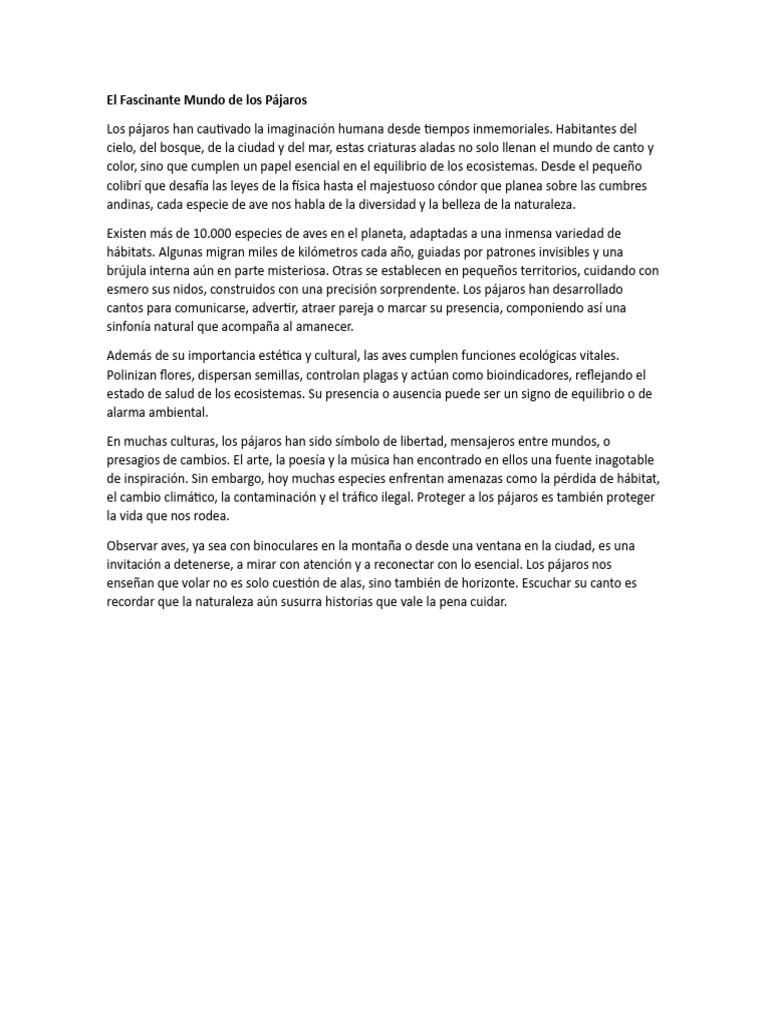 El Fascinante Mundo de Los Pájaros | PDF