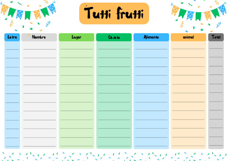 Stop Game (Tutti Frutti) Printable Worksheet | PDF