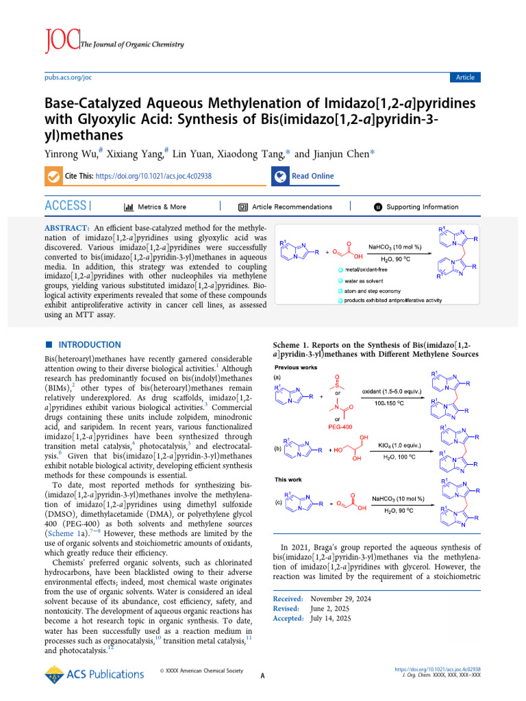 Aqueous Methylation of Imidazo[1,2-a]pyridines | PDF | Chemical ...