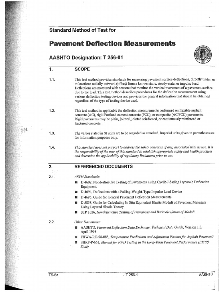 AASHTO T256 - Pavement Deflection Measurement | PDF