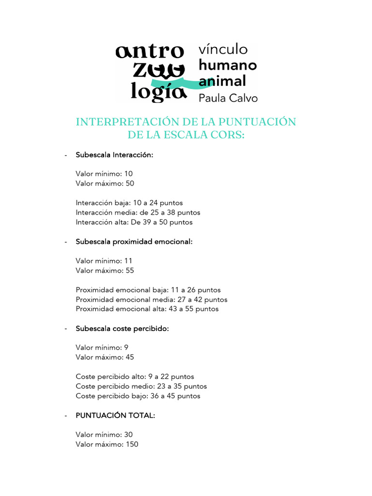 Interpretación de La Puntuación de La Escala Cors | PDF