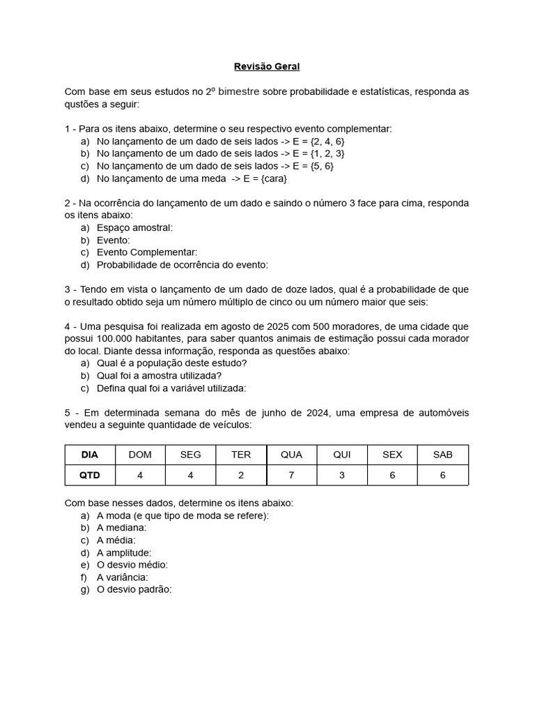 Revisão Geral (2° bimestre) | PDF