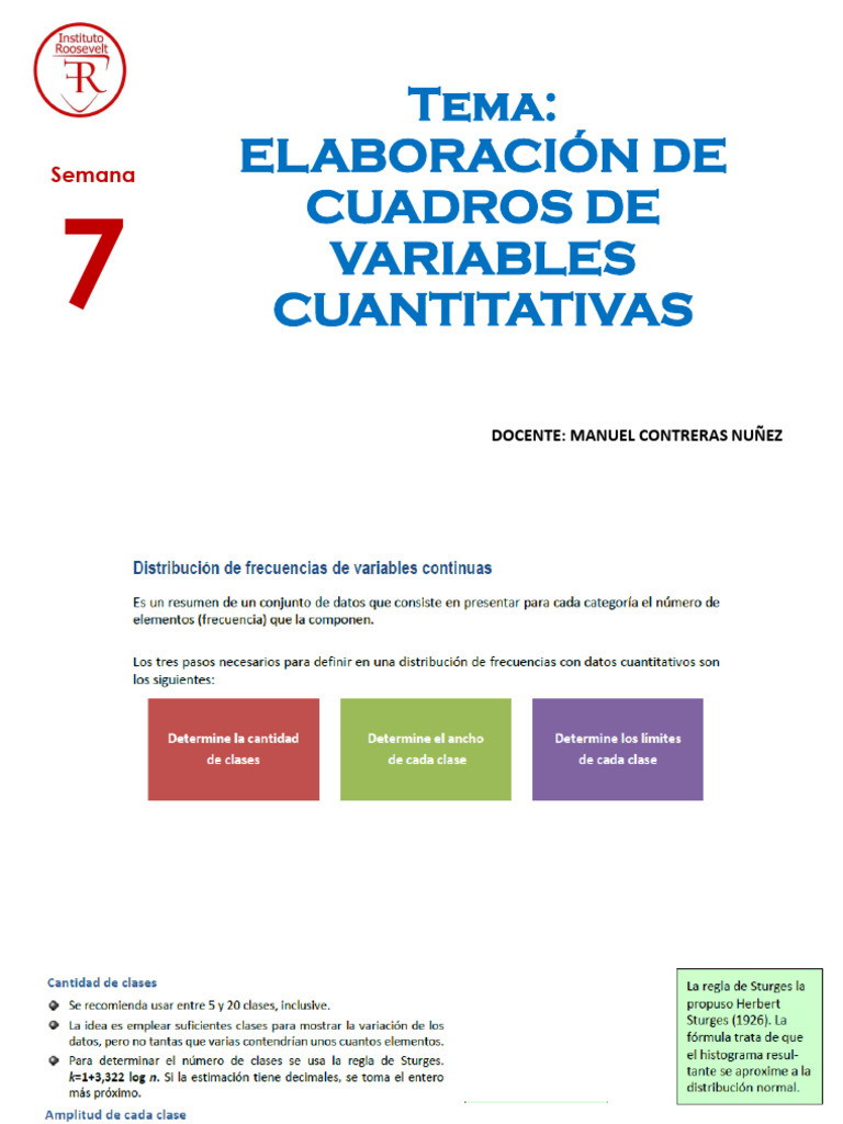 Semana 07 - Organizacion y Distribucion de v. Cuantitativas | PDF