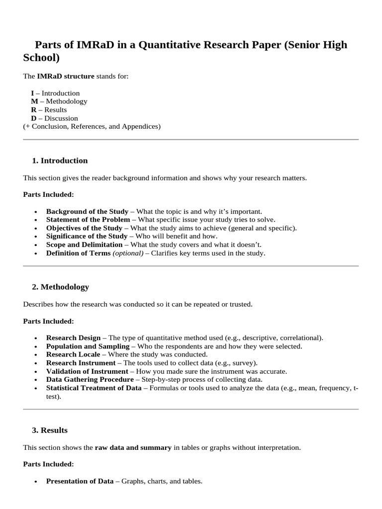 ? Parts of IMRaD in A Quantitative Research Paper | PDF | Statistics ...