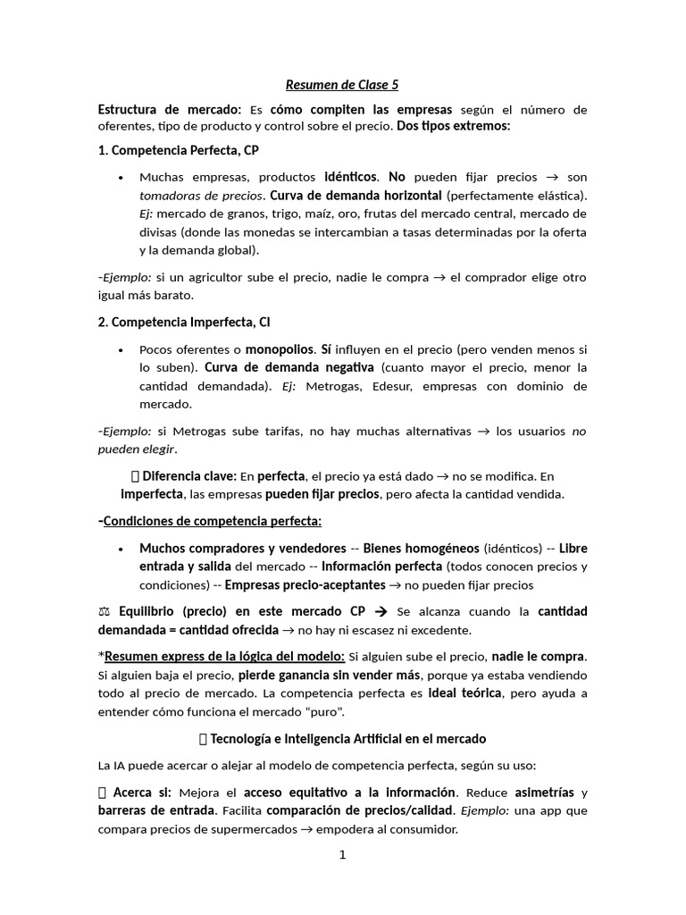Resumen de Clase 5 | PDF | Monopolio | Mercado (economía)