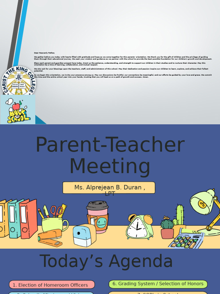 Parents' Orientation Agenda & Vision | PDF