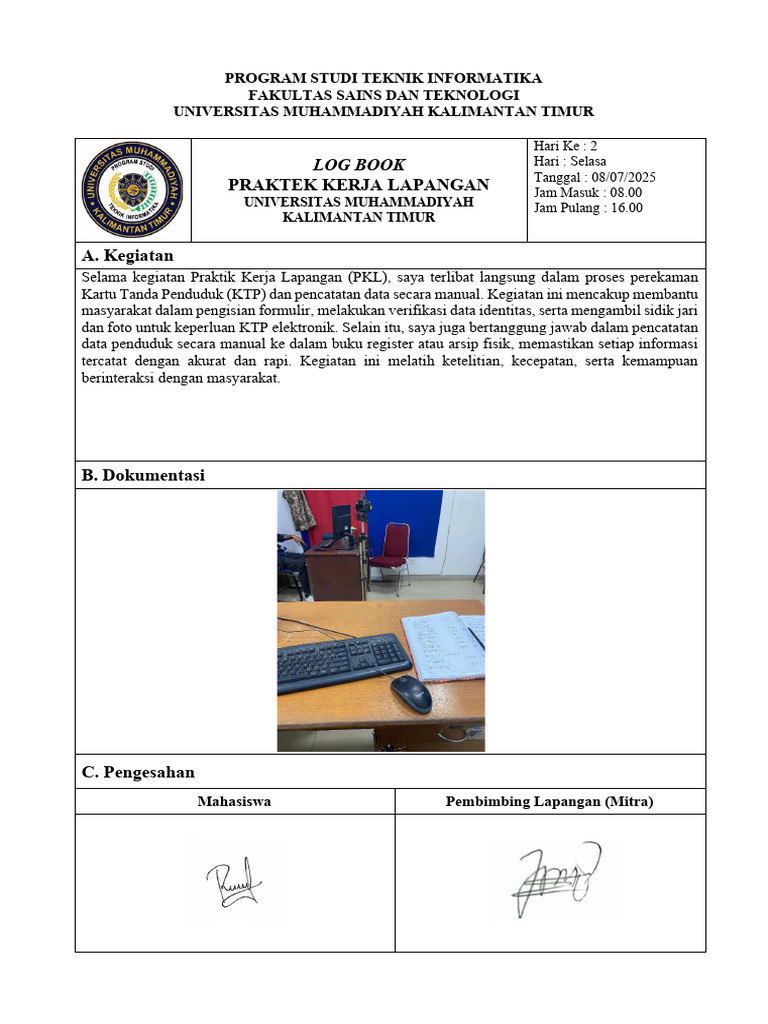 Log Book PKL Teknik Informatika UMMKT | PDF