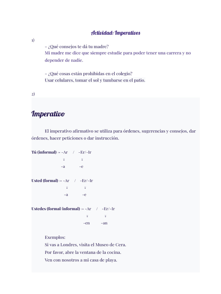 Actividad - Imperativos | PDF