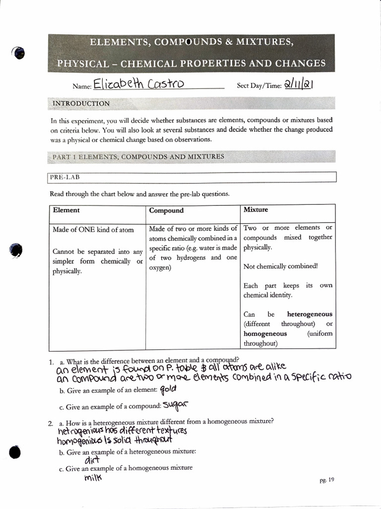 Elements, Compounds, Mixtures Lab | PDF | Mixture | Chemical Substances