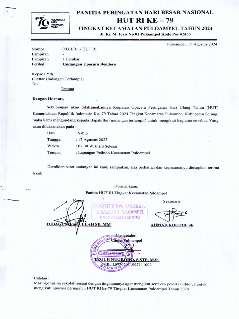 Undangan Upacara HUT RI ke-79 Puloampel | PDF
