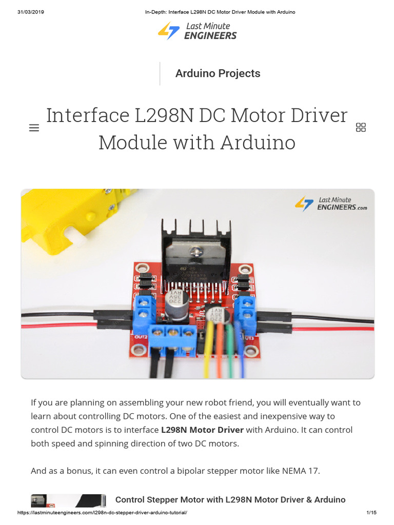 In-Depth - Interface L298N DC Motor Driver Module With Arduino | PDF | Power Supply | Electricity