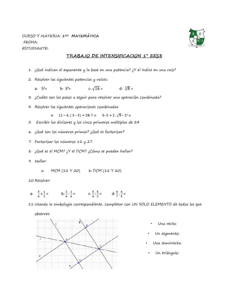TP Intensificacion 1ro Matematica | PDF