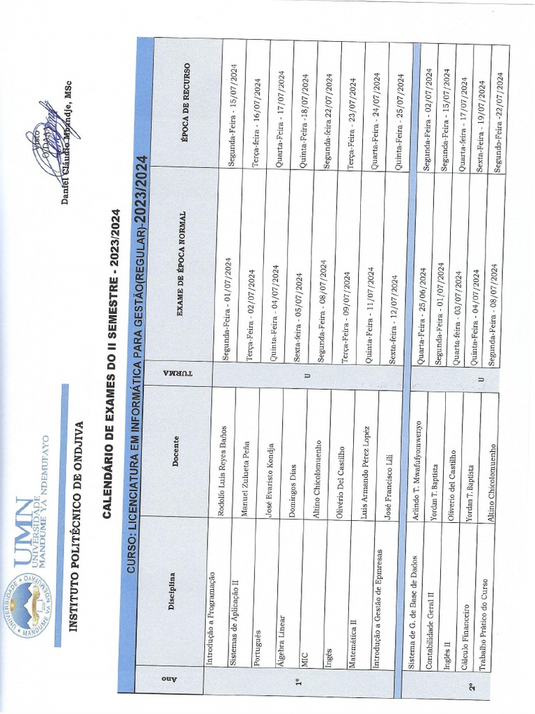 Calendário Exames Informática Regular | PDF