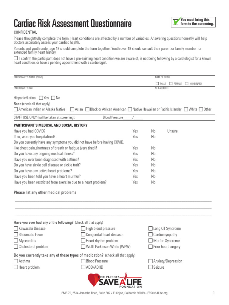 Cardiac Risk Assessment Form | PDF | Race And Ethnicity In The United ...
