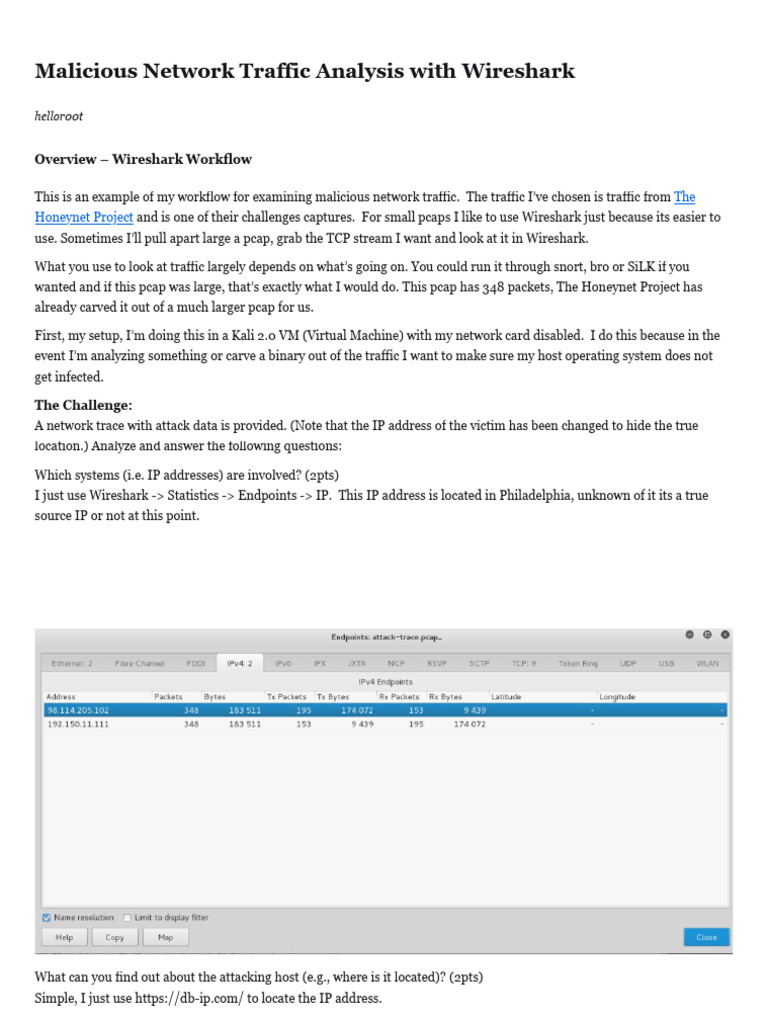 Malicious Network Traffic Analysis With Wireshark | PDF | Transmission Control Protocol ...