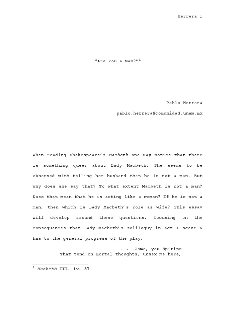 Are You A Man? | PDF | Macbeth | Gender