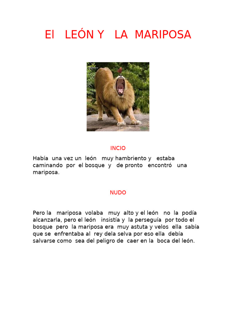 El León y la Mariposa: Fábula Cortas | PDF