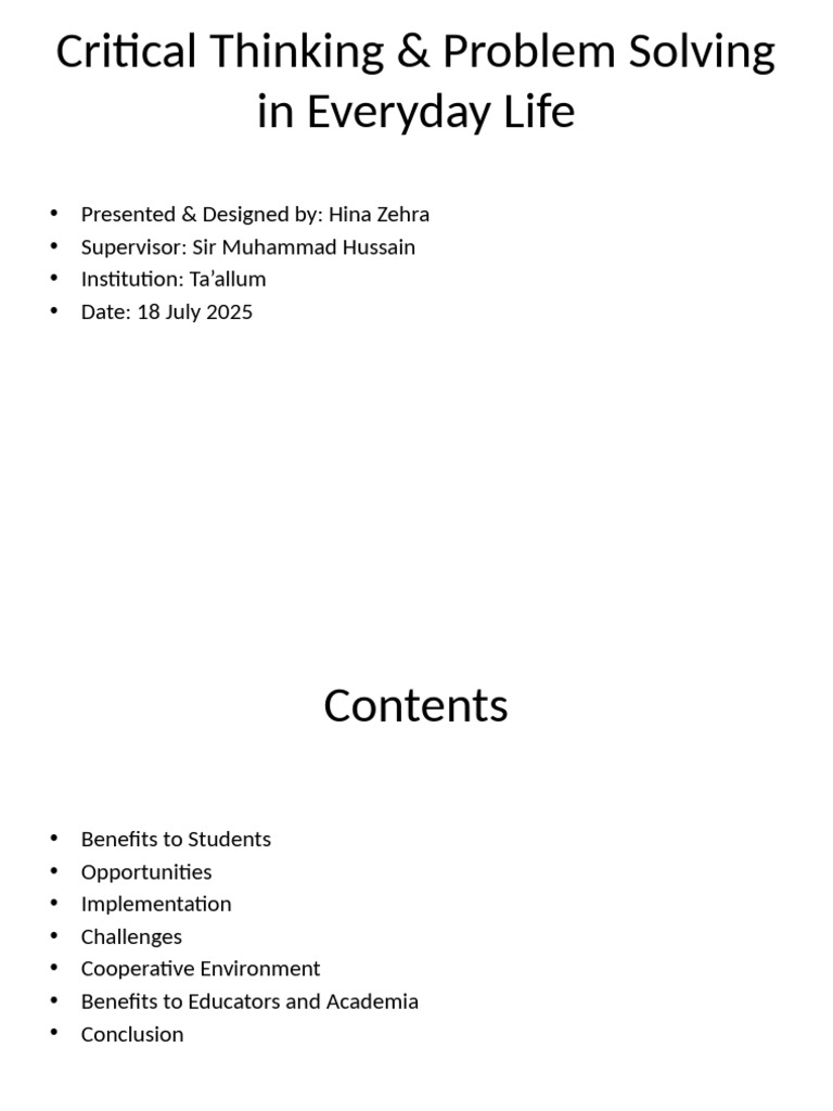 Critical Thinking Presentation | PDF