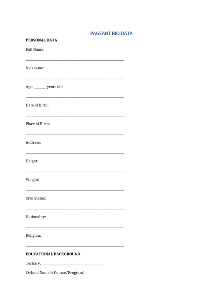 Styled Pageant Bio Data Template | PDF
