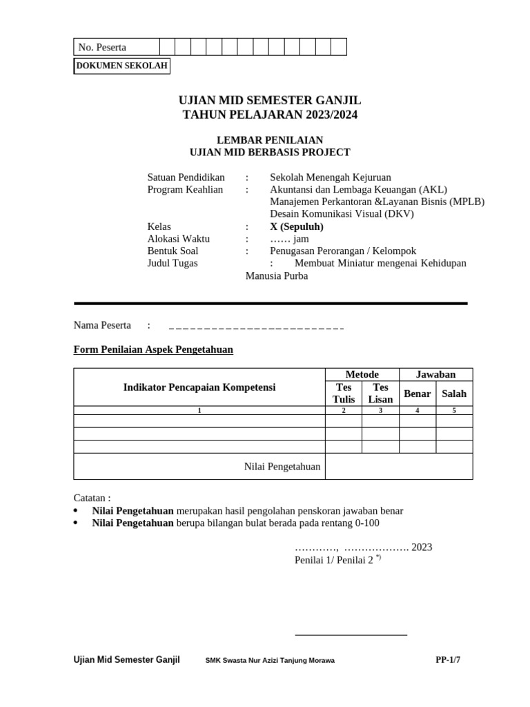 Format Penilaian Dan Rubrik Penilaian | PDF