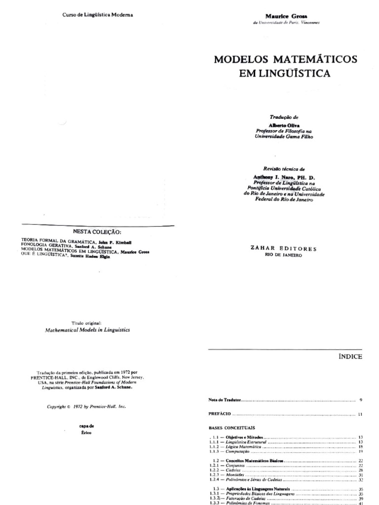 Modelos Matemáticos em Linguística, de Maurice Gross | PDF | Linguagem ...