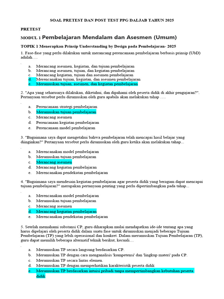 Soal Pretest dan Posttest PPG 2025 | PDF