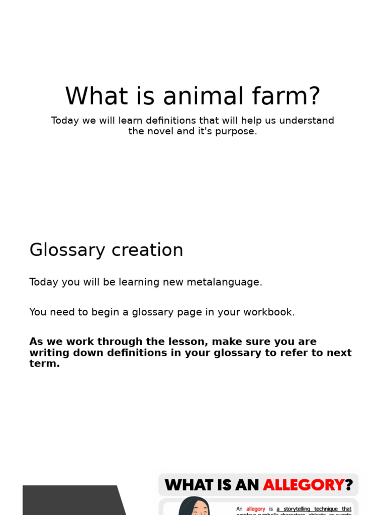 ALLEGORY Animal Farm | PDF | Fairy Tales | Satire