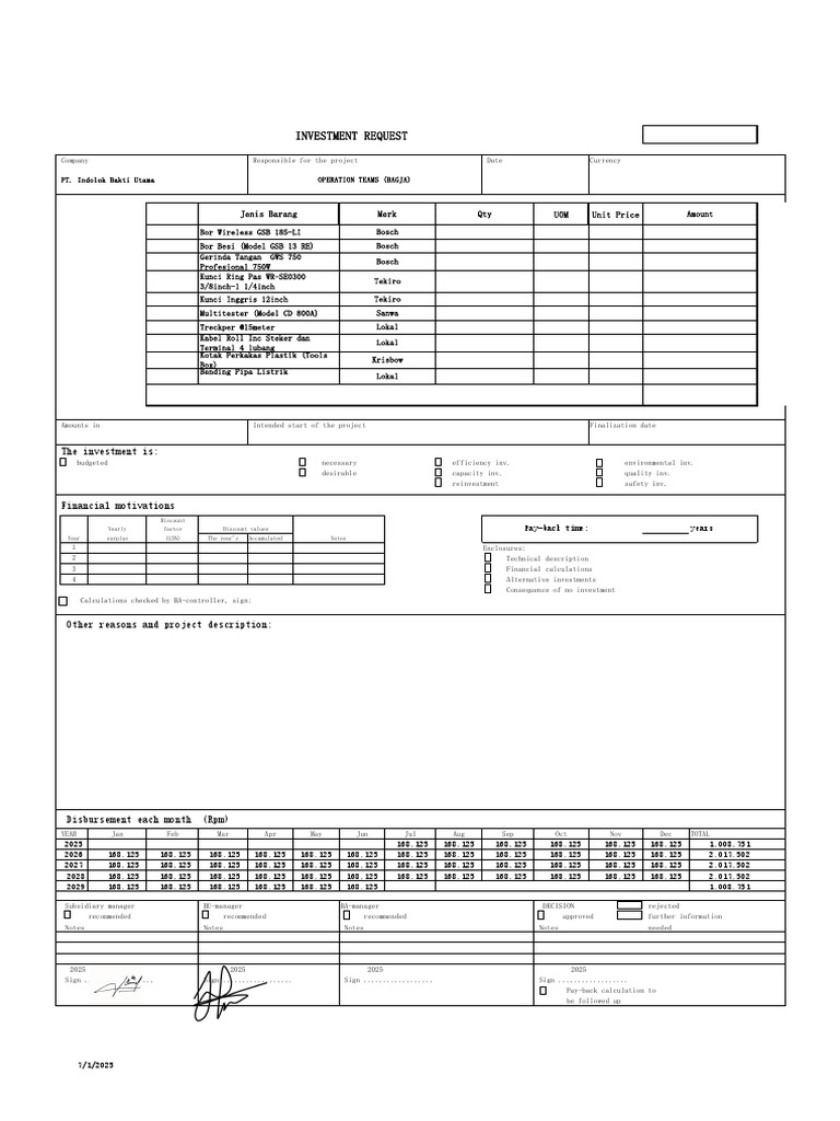 Capex Tool Project 01-07-25 - Ditandatangani | PDF | Economies