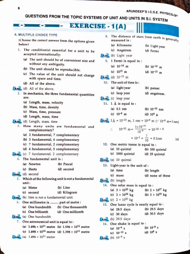 Ch.1st, Questions & Answers | PDF | International System Of Units ...