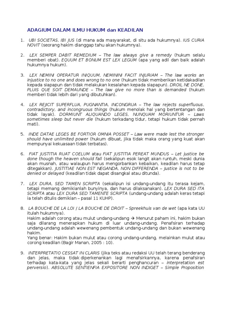 Adagium Dalam Ilmu Hukum Dan Keadilan | PDF