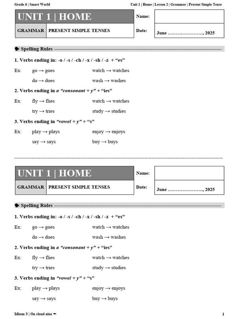 SW6 U1 Present Simple Spelling Rules | PDF | Syntax | Linguistics