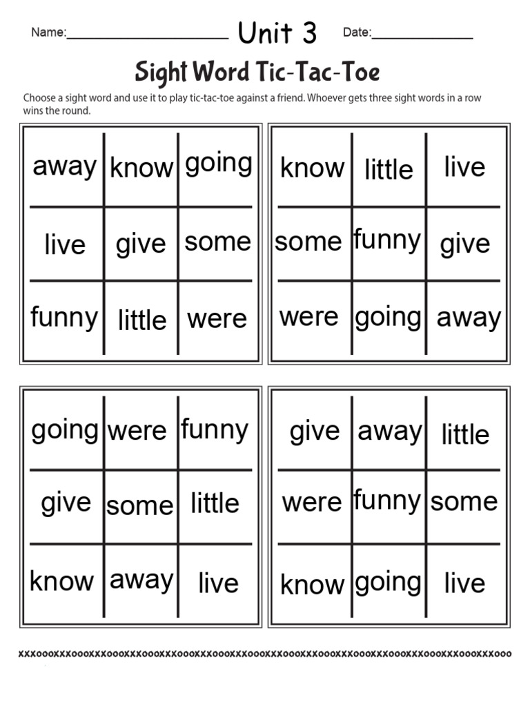 Sight Word Tic-Tac-Toe Game | PDF