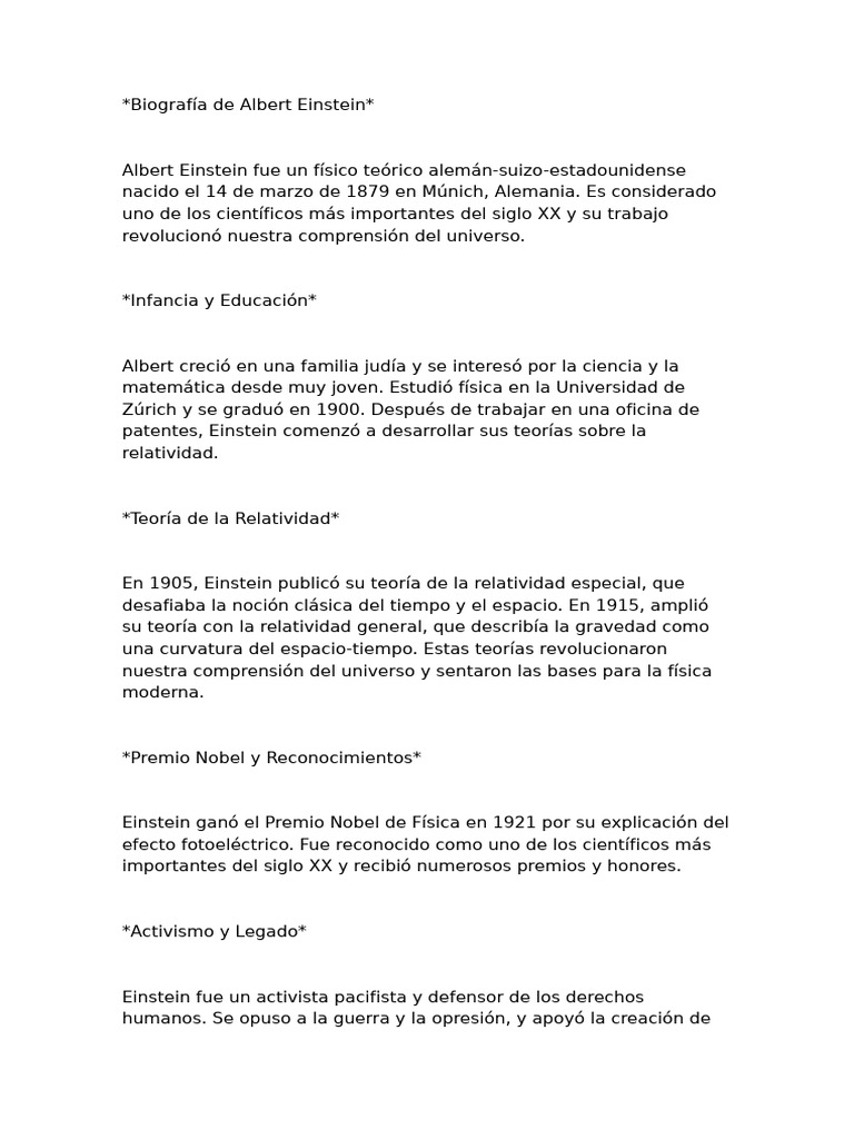 Biografía de Albert Einstein | PDF