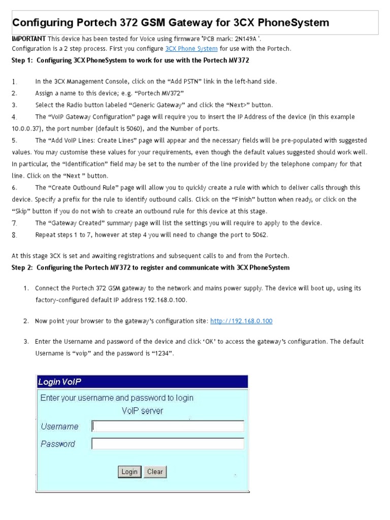 3CX Setup for Portech MV372 Gateway | PDF | Voice Over Ip | Session ...