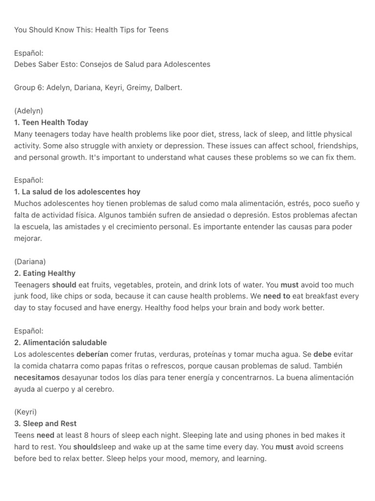 You Should Know This - Health Tips For Teens | PDF | Sicología ...