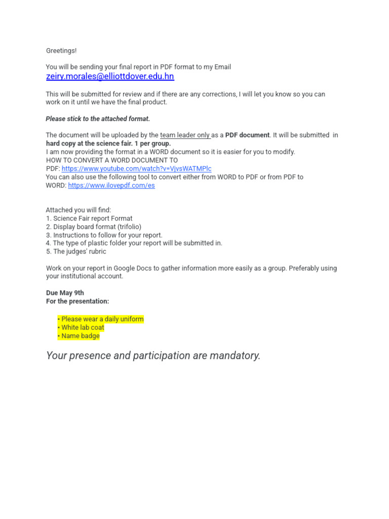 Science Fair Report Submission Guidelines | PDF
