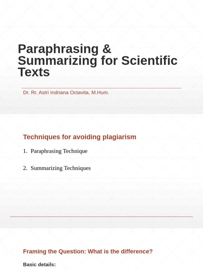04.paraphrasing & Summarizing For Scientific Texts | PDF | Plagiarism ...